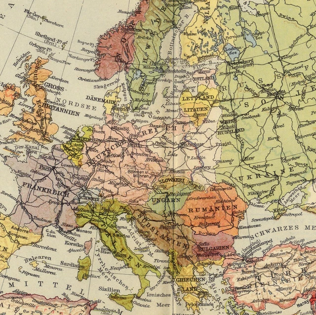 1939 VINTAGE POLITICAL Map Of Europe Poland Germany Russia Ethnic ...