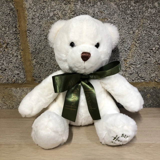 MY HARRODS TEDDY Bear Plush White Green Ribbon Soft Toy Gift ...