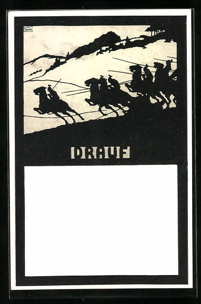 KÜNSTLER-AK SIGN. CARLOS Tips: Schattenbild, Drauf, Soldaten zu Pferde ...