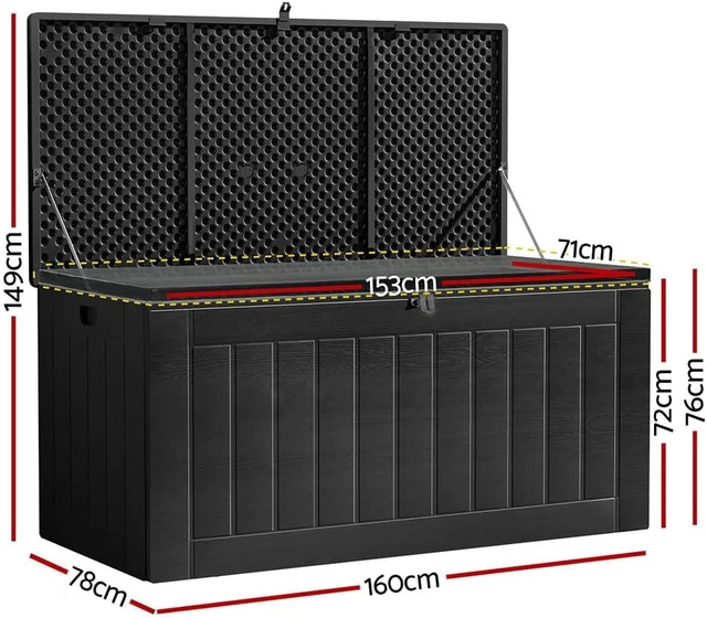 OUTDOOR STORAGE BOX 830L Container Lockable Bench Tool Shed All Black ...