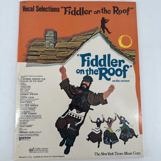 FIDDLER ON THE Roof Sheet Music Easy Piano Vocal Selections 1971 ...