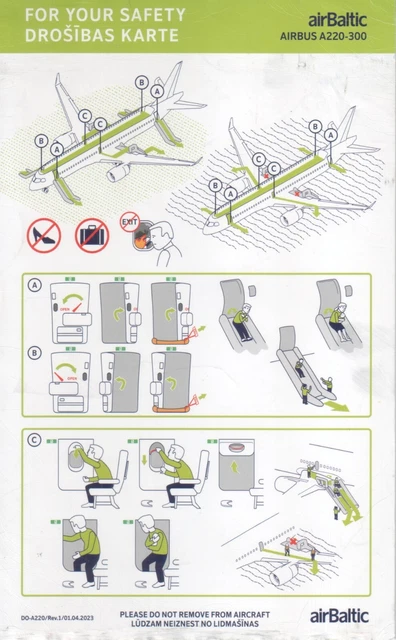 SAFETY CARD: AIR Baltic Airbus A220-300 Do-A220/Rev.1/01.04.2023 EUR 1 ...