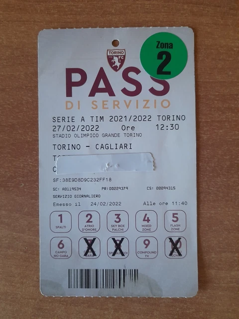 BIGLIETTO TICKET PASS Calcio Stadio Italia TORINO VS CAGLIARI 2021 22 2022 EUR 2,49 - PicClick IT