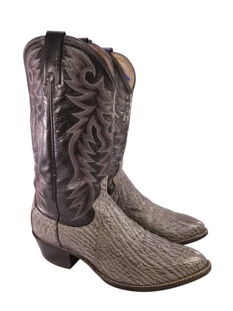 VINTAGE DAN POST Western Cowboy Gray/Black Man Boots Size 9.5 D P2133 £ ...