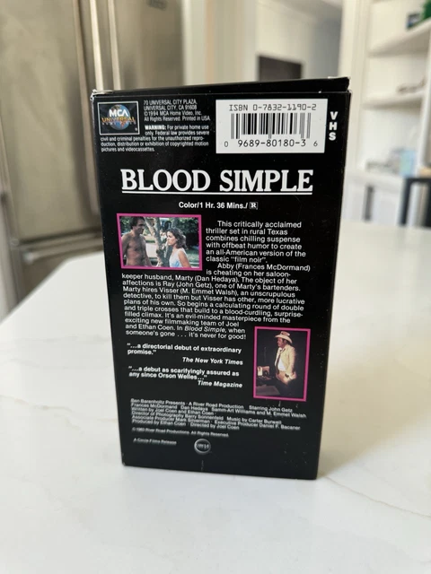 BLOOD SIMPLE VHS 1983 MCA Release Frances McDormand River Road Rare ...