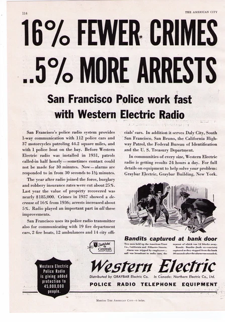 1930'S WESTERN Electric Police Radio San Francisco Vintage Print ...