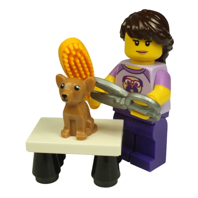 LEGO CITY MINIFIGURE dog groomer chihuahua table scissors brush pug ...