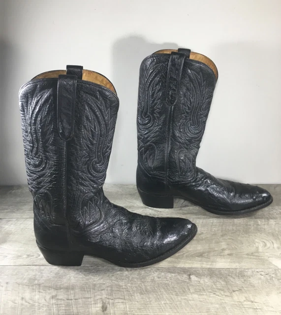 MENS DAN POST DPP1809 Black Ostrich Leather Cowboy Western Pull On ...