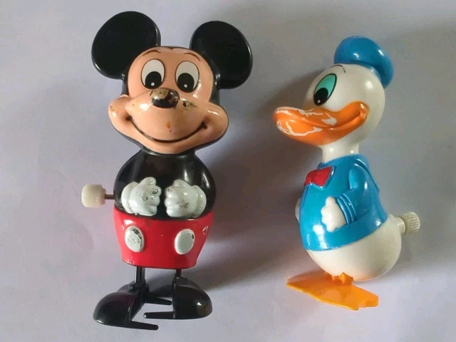 WALT DISNEY DONALD Duck Mickey Mouse Plastic Wind-up Walking Figurine ...
