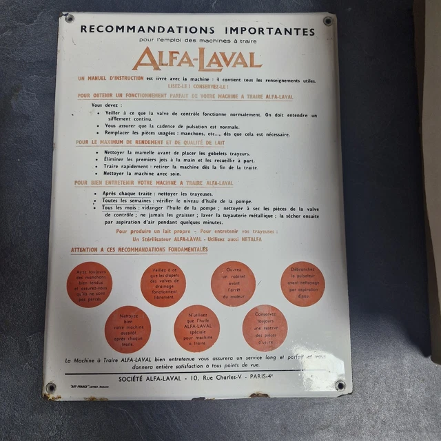 ANCIENNE PLAQUE EMAILLEE Alpha Laval Machine A Traire EUR 30,00 ...