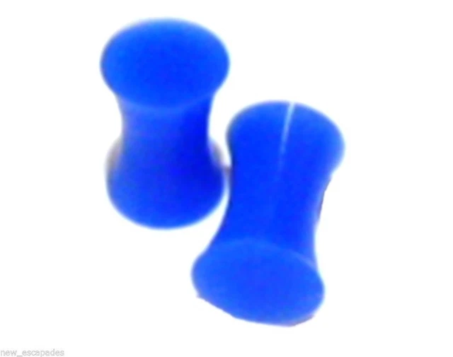 PAIR-FLEXI BLUE DOUBLE Flare Silicone Ear Plugs 10mm/00 Gauge Body ...