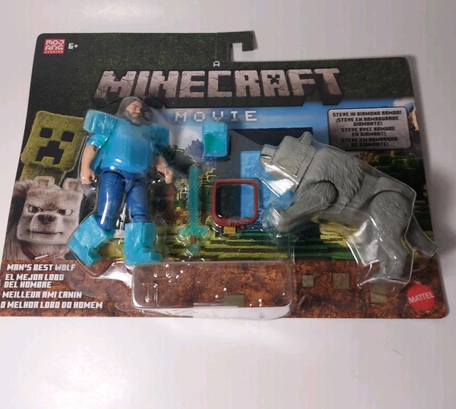2025 A MINECRAFT Movie Diamond Armor Steve & Wolf 4" Figure 2-Pack Jack ...