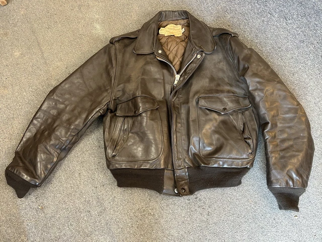 VINTAGE SCHOTT LEATHER Bomber Military Flight Jacket 1960’s Sz 46 Model ...