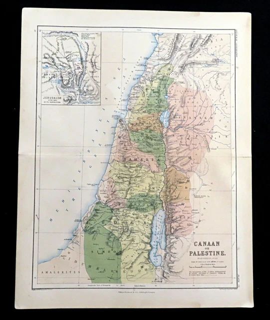 MAP OF PALESTINE Israel Canaan Jerusalem Alexander K Johnston Antique ...