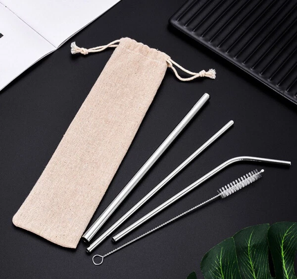 4PC PREMIUM STAINLESS Steel Silver Metal Straw Kit, Extra Wide, Brush ...
