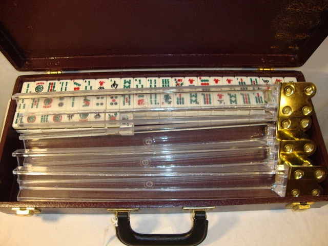 MAHJONG SET IN Case 152 Gold Backed Tiles, 4 Racks, $9.99 - PicClick