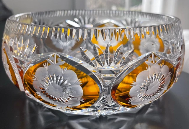 LARGE VINTAGE 1960'S Julia Glassworks Amber Cut To Clear Crystal Made ...