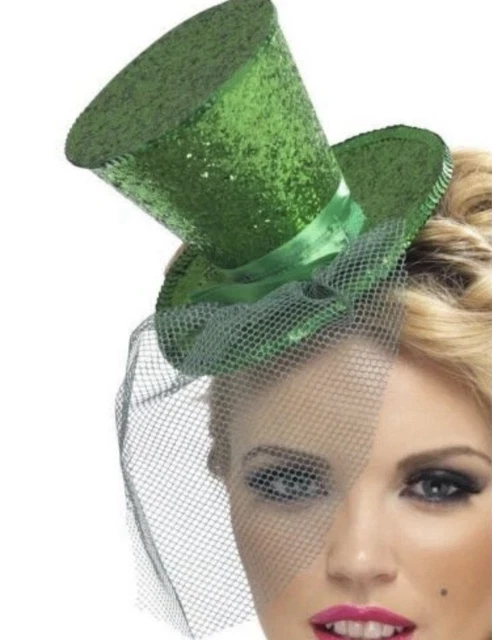 LADIES MINI TOP Hat Glitter on Alice Band Green by Smiffys St Patrick’s ...
