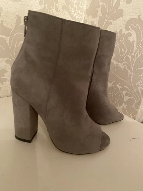 WOMEN'S NEW LOOK Grey Faux Suede Peep Toe Heeled Boots Size 3 Eu 36 £6. ...