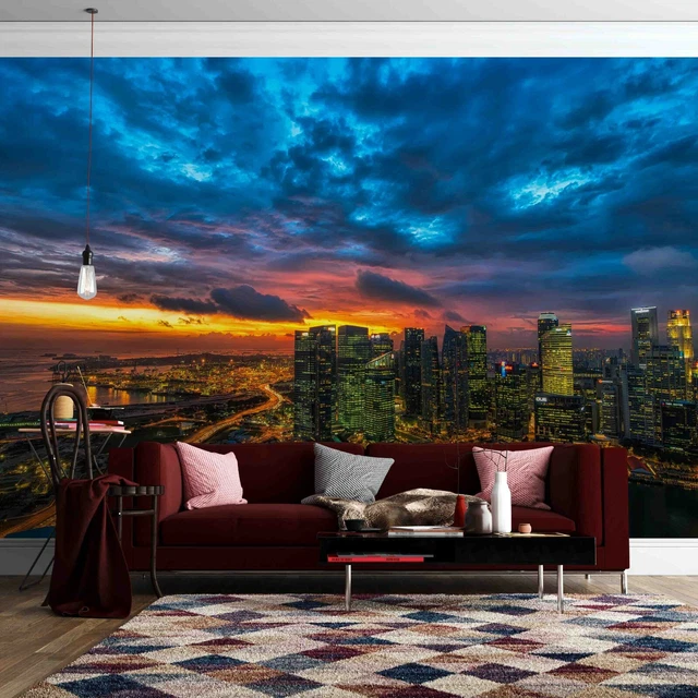 3D CITY SUNRISE Landscape Wallpaper Wall Mural Removable Self-adhesive ...