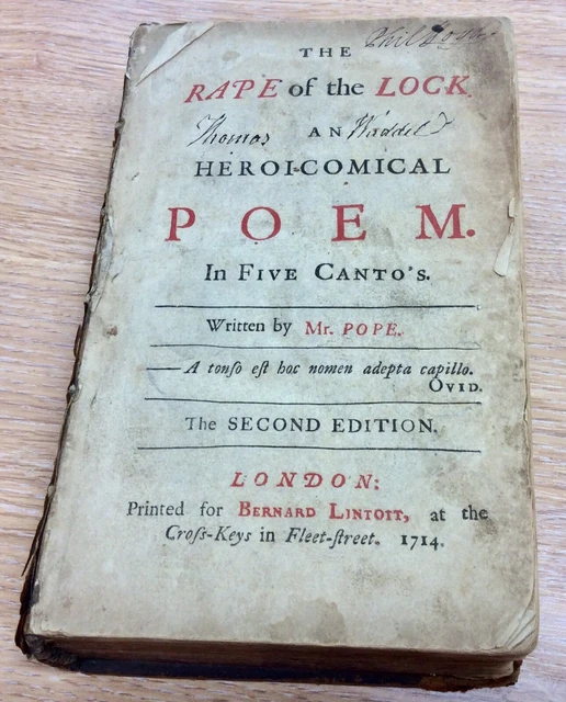 THE RAPE OF The Lock By Alexander Pope, Second Edition, Bernard Lintott ...