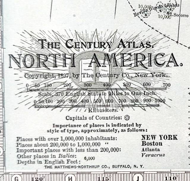 1897 NORTH AMERICA Map ORIGINAL United States Mexico West Indies Canada ...