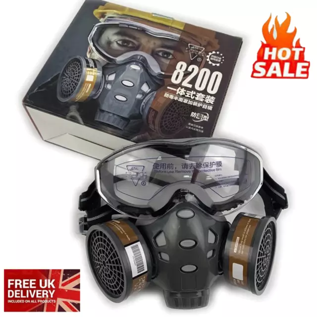 SAFETY WORK FULL Face Gas Mask For Paint Spray Chemical Respirator With ...