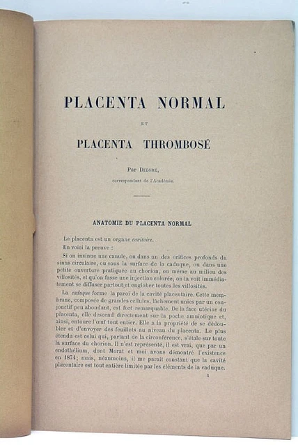 DELORE PLACENTA NORMAL Et Placenta Thrombosé Illustrations Paris 1899 ...