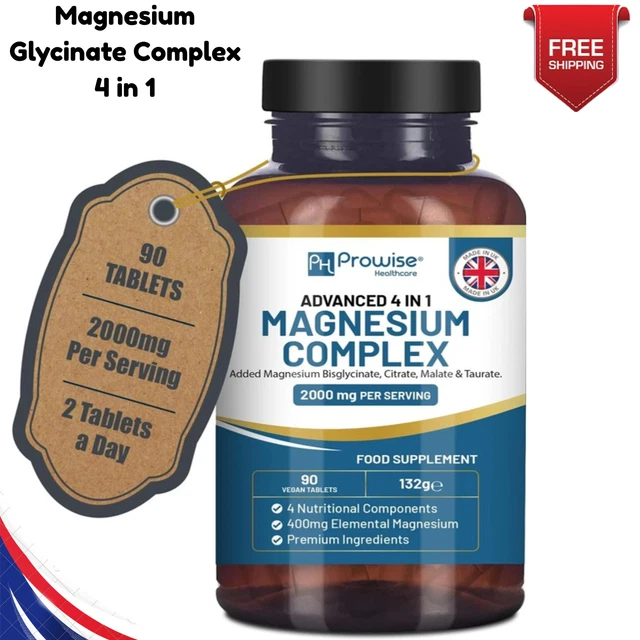 UNISEX MAGNESIUM GLYCINATE Complex 4 in 1 2000mg-High Strength ...