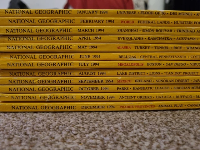 NATIONAL GEOGRAPHIC MAGAZINE 1994 January to December Complete Set £21. ...