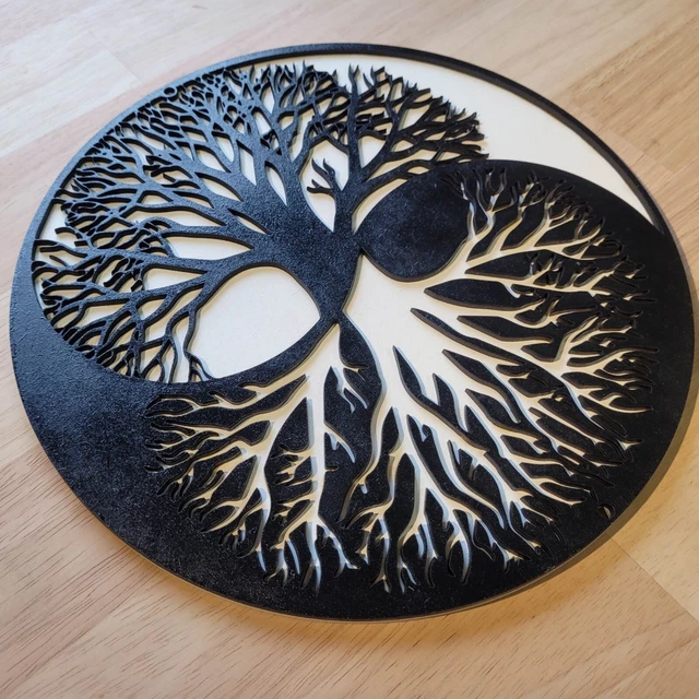 LARGE WOOD 3D Sign Yin & Yang Tree Wall art Hanging Door Plaque Painted ...