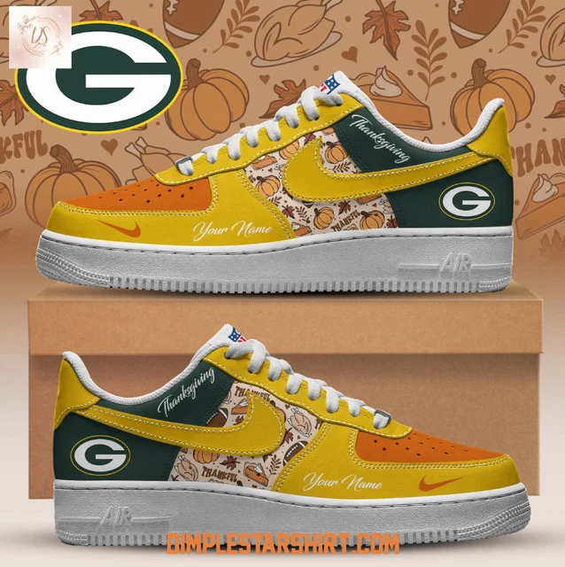 CUSTOM NAME GREEN Bay Packer Thanksgiving Day 2025 Air Force 1 Shoes £ ...
