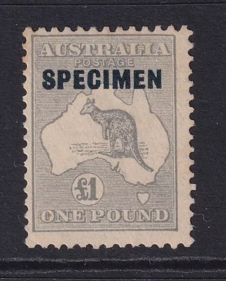 AUSTRALIA KANGAROO.... 1932-45 CofA wmk. £1 grey SPECIMEN muh $60.00 ...