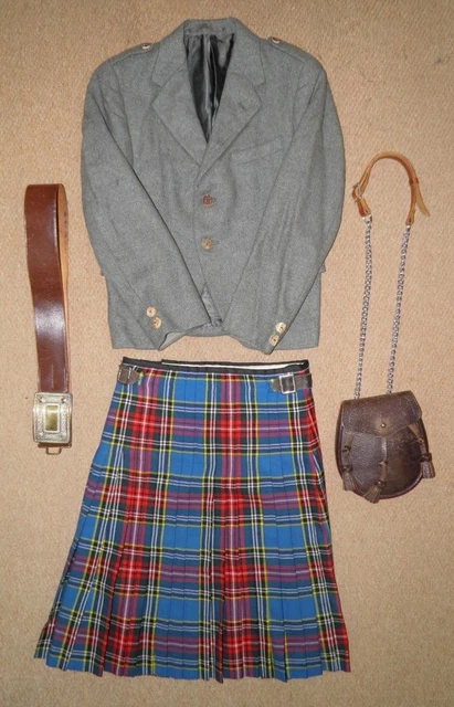YOUTHS MACBETH TARTAN Set Green Coat 32" Chest Kilt 26 - 28" Waist Belt ...