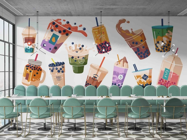 3D BUBBLE TEA Shop Background Wallpaper Wall Murals Removable Wallpaper ...