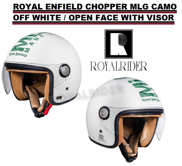 FITS ROYAL ENFIELD "CHOPPER MLG CAMO HELMET-OFF WHITE / OPEN FACE WITH ...