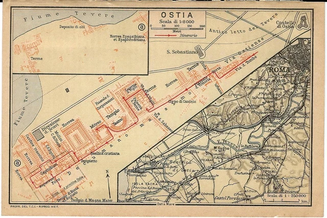 CARTA GEOGRAFICA ANTICA OSTIA Pianta Roma TCI 1925 Old Antique map EUR ...