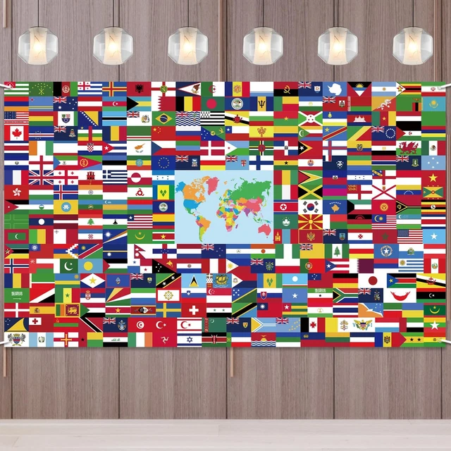 WORLD FLAGS BANNER, World Flags Backdrop, 5x3ft Flags Banner of the ...
