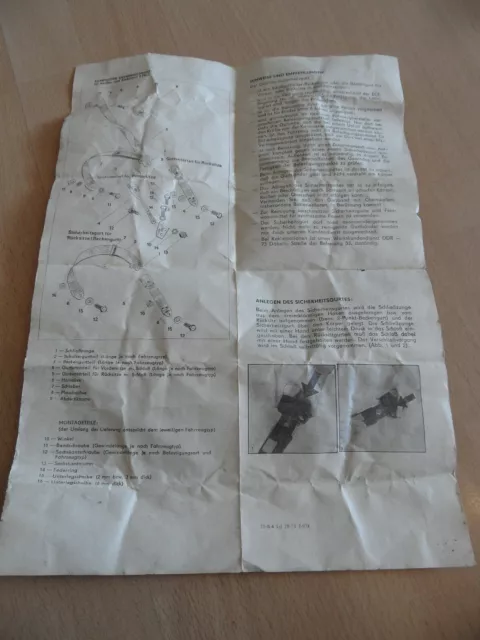 Original Ddr Bedienungs Und Einbauanleitung Sicherheitsgurt 70iger