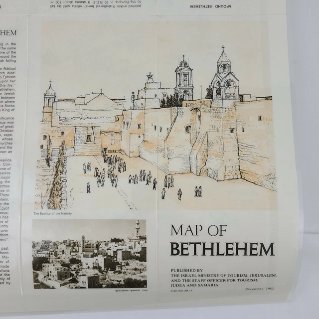 MAP OF BETHLEHEM Vintage 1982 Laminated Israel Tourism Judea Samaria ...