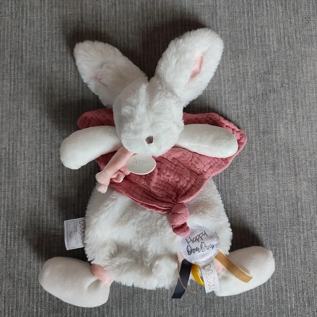 HAPPY DOUDOU ET Compagnie Paris Bunny Rabbit Soft Toy Plush Comforter Pink White £9.99 - PicClick UK