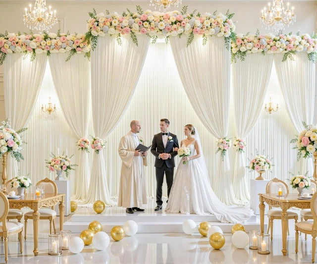 8 PANELS WRINKLE Free Ivory Backdrop Curtain for Wedding Party, 40ft x ...