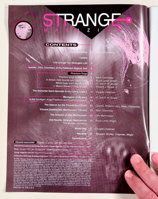 1998 SPR STRANGE MAGAZINE Saint-Germain THUNDERBIRD PHOTO Phantom Dogs ...
