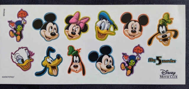 DISNEY MOVIE CLUB Character Stickers, 4 Sheets of 12 Stickers, 48 Total ...