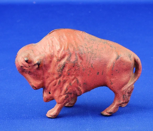 ANTIQUE CAST IRON Red Buffalo Bison Still Coin Penny Bank $245.00 ...
