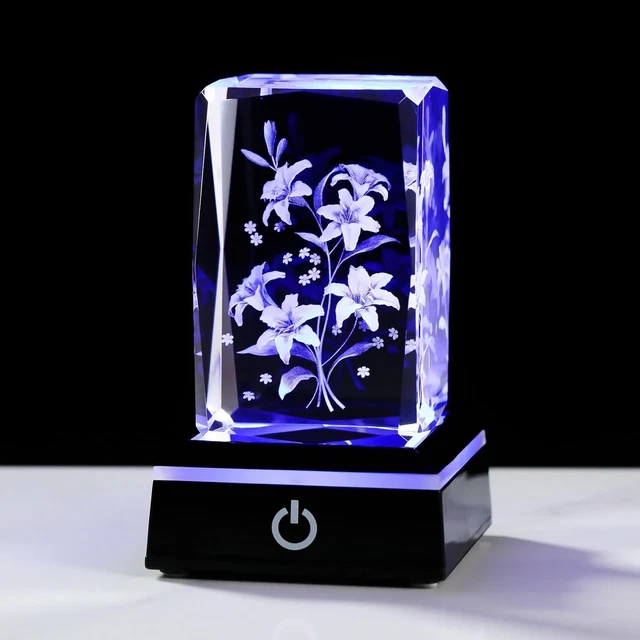 3D CRYSTAL LILY Bouquet LED Light Cube Ornament Gift for Mum Wife Women ...