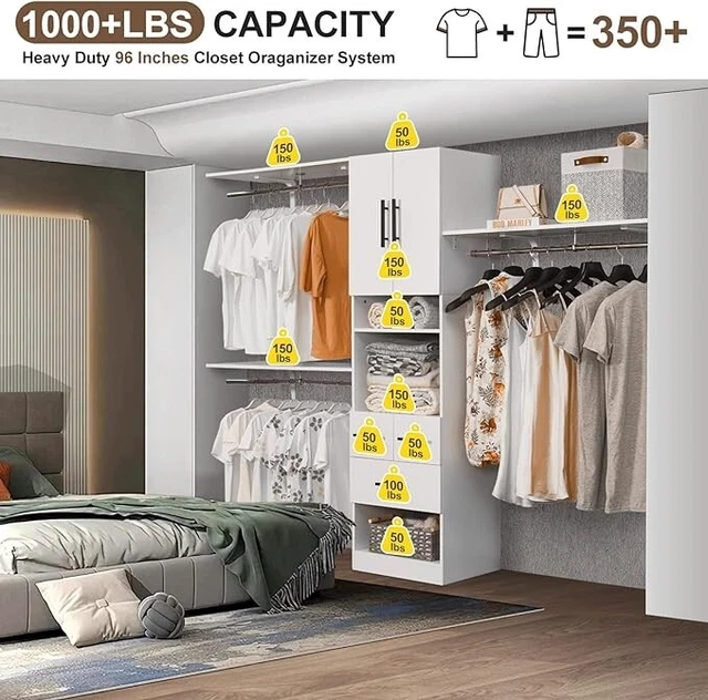 CLOSET SYSTEMS FOR Walk In Closets Wardrobe with 3 Drawers,Wood Closet ...