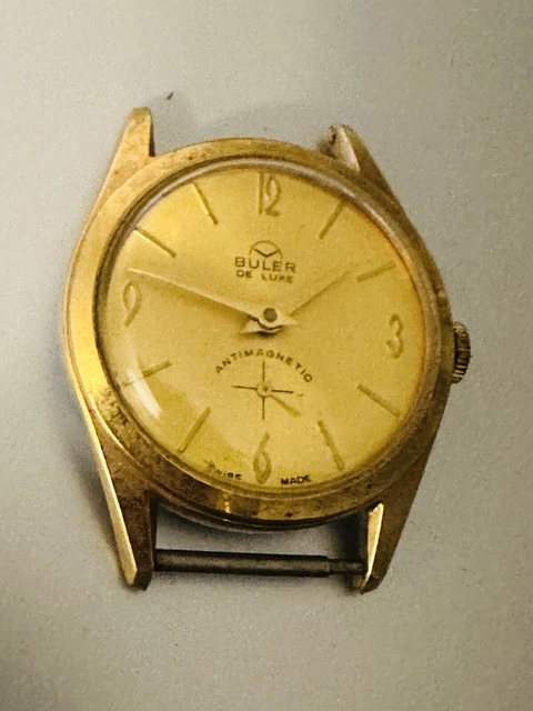 VINTAGE BULER DE Luxe Mechanical Sub Dial Gold Tone Swiss Mens Watch ...