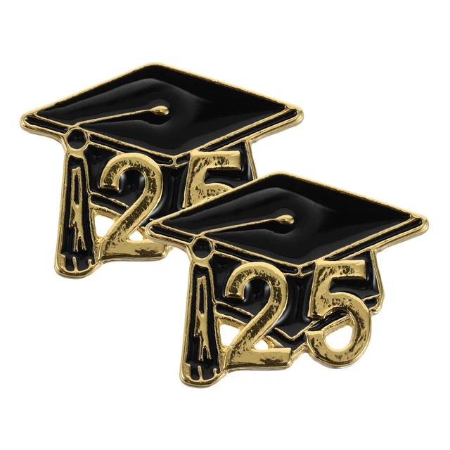 2PCS GRADUATION BROOCHES 2025 Grad Cap Lapel Pins Doctoral Hat Badge ...