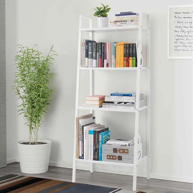 4-TIER BOOKCASE BOOKSHELF Leaning Wall Shelf Ladder Storage Display ...